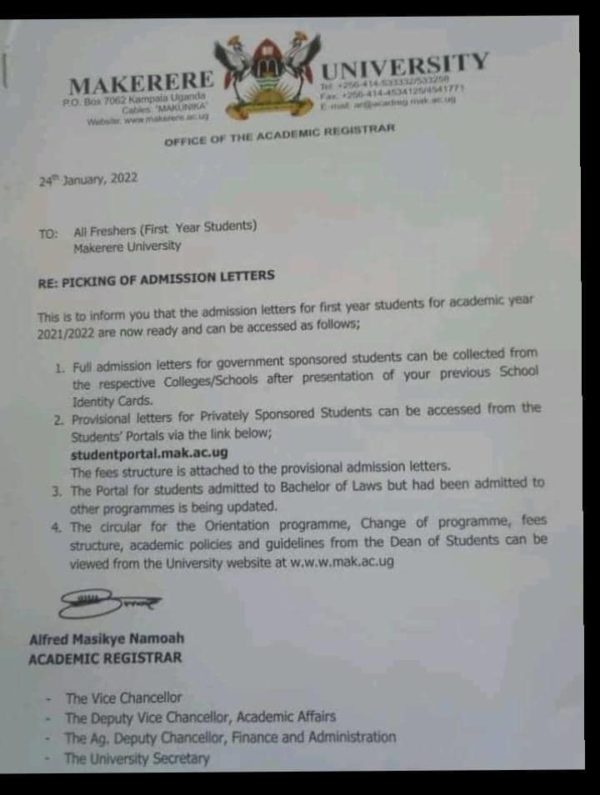 Makerere University Announces Procedure for Picking Admission Letters ...