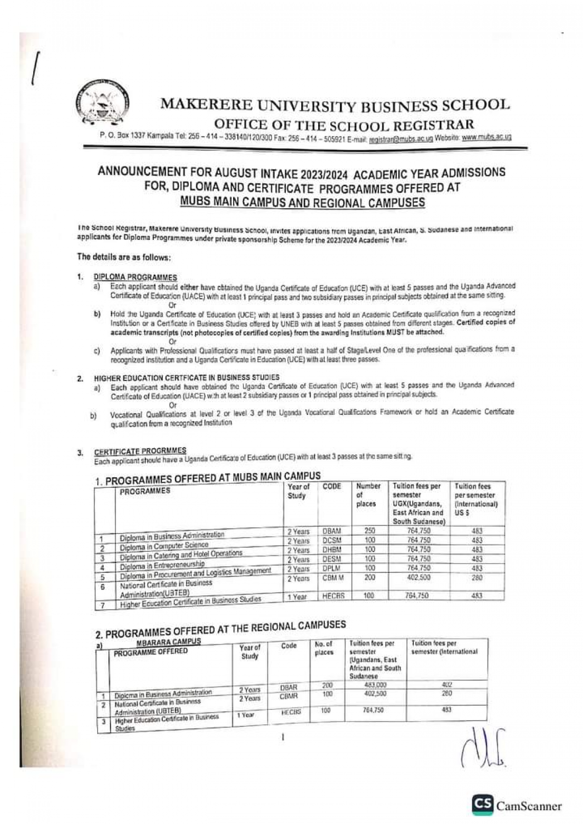 MUBS Opens Applications for Diploma and Certificate Programmes for 2023 ...