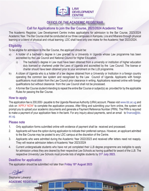 LDC to have One Intake for 2023/2024 AY, Here’s how to Apply before the ...