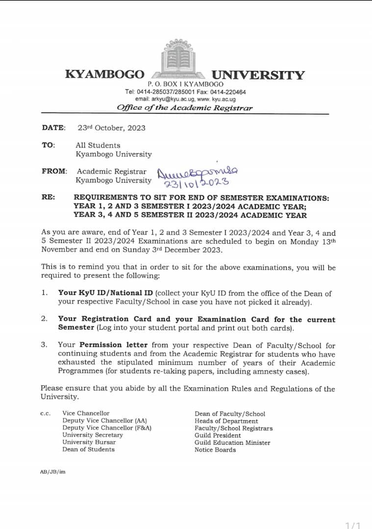 Kyambogo University Releases Guidelines For End Of Semester Exams Kyambogo University Releases Guidelines For End Of Semester Exams